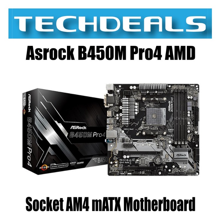 Asrock B450M Pro4 R2.0 AMD Socket AM4 mATX Motherboard, Computers ...