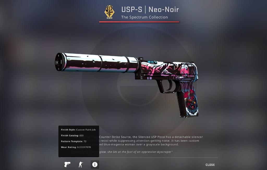 CSGO USP-S | Neo-Noir FT 0.222 Float, Video Gaming, Gaming Accessories, Game Gift Cards ...
