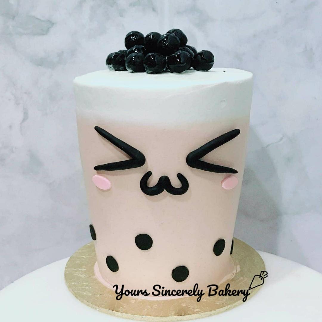 Drinkable Bubble Tea Cute Face Cake Design 4, Food & Drinks, Homemade ...