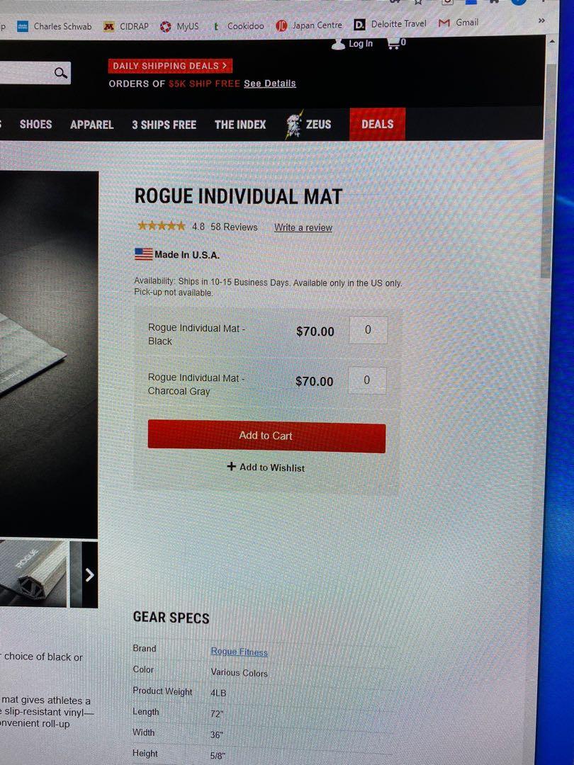 Rogue Fitness Individual Mat 72” x 36” Black, Learning & Enrichment ...