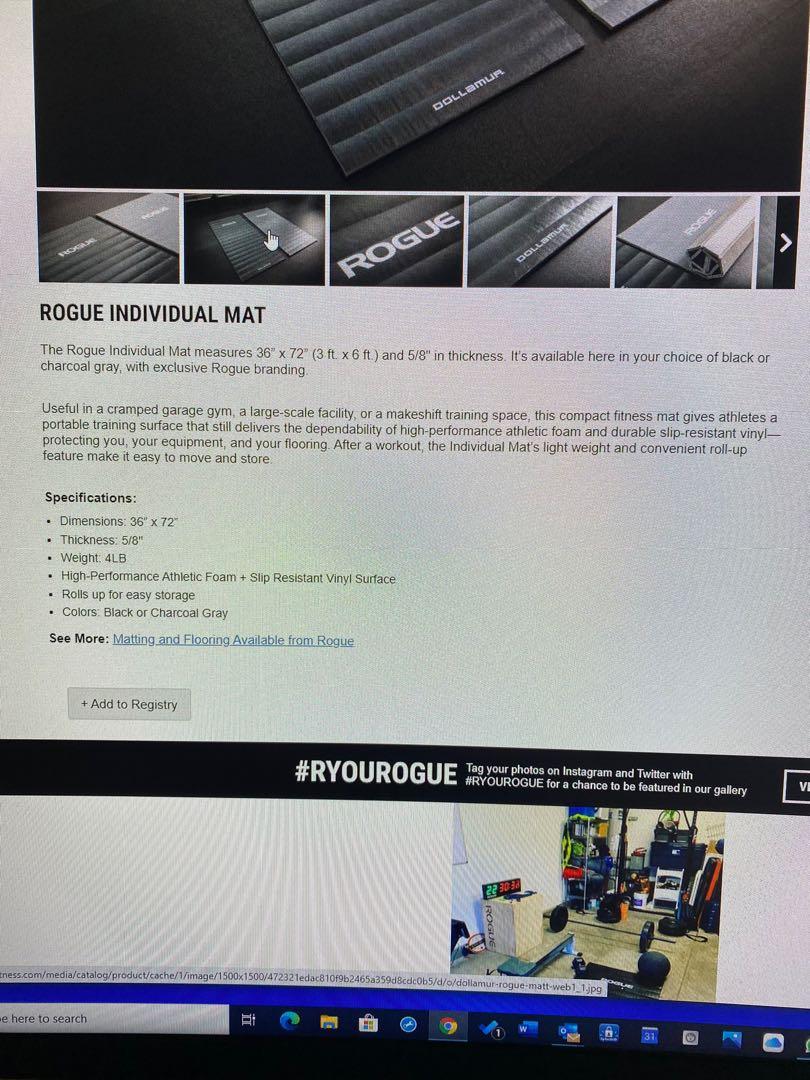 Rogue Fitness Individual Mat 72” x 36” Black, Learning & Enrichment ...