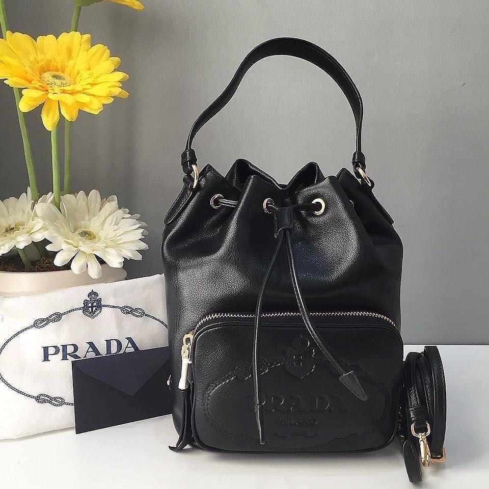 Authentic new Prada Calfskin leather bucket bag, Luxury, Bags & Wallets on Carousell