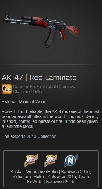 [CSGO] AK-47 | Red Laminate w/ 2 VP (Holo) Katowice 2015 stickers ...