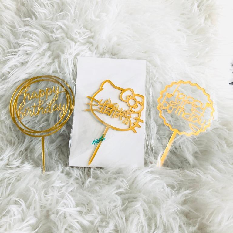 Gold Acrylic HBD Cake Topper, Hobbies & Toys, Stationery & Craft ...