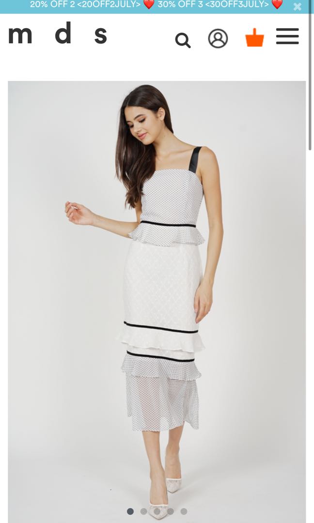 MDS Odine Ruffled Dress in White, Women's Fashion, Dresses & Sets, Dresses on Carousell