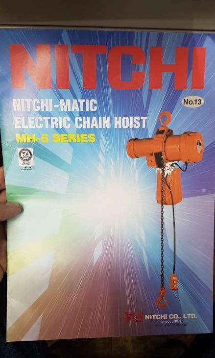 Nitchi Electric Chain Hoist 3 Tons MH-5 Series, Commercial & Industrial ...