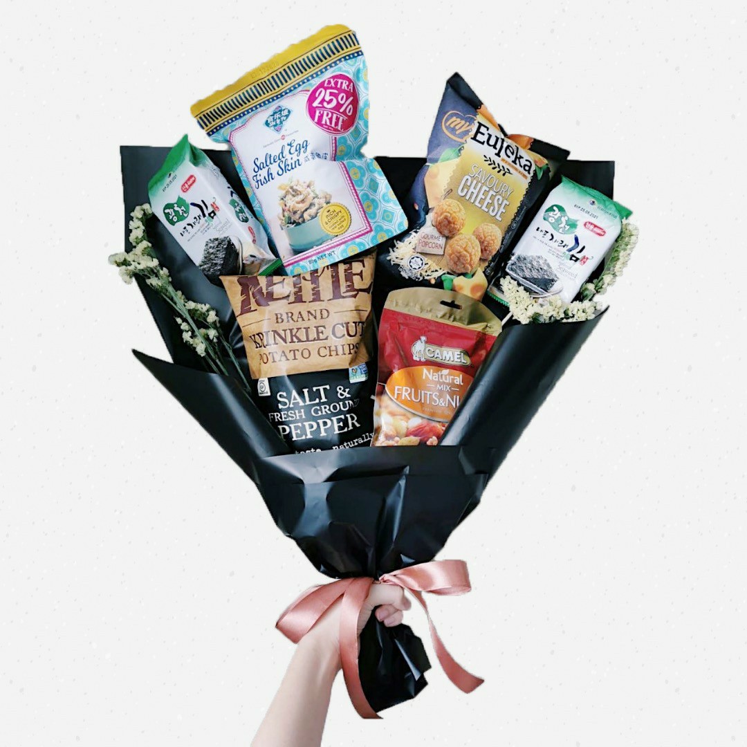 Savoury snack bouquet with personalised handwritten card and an add on ...
