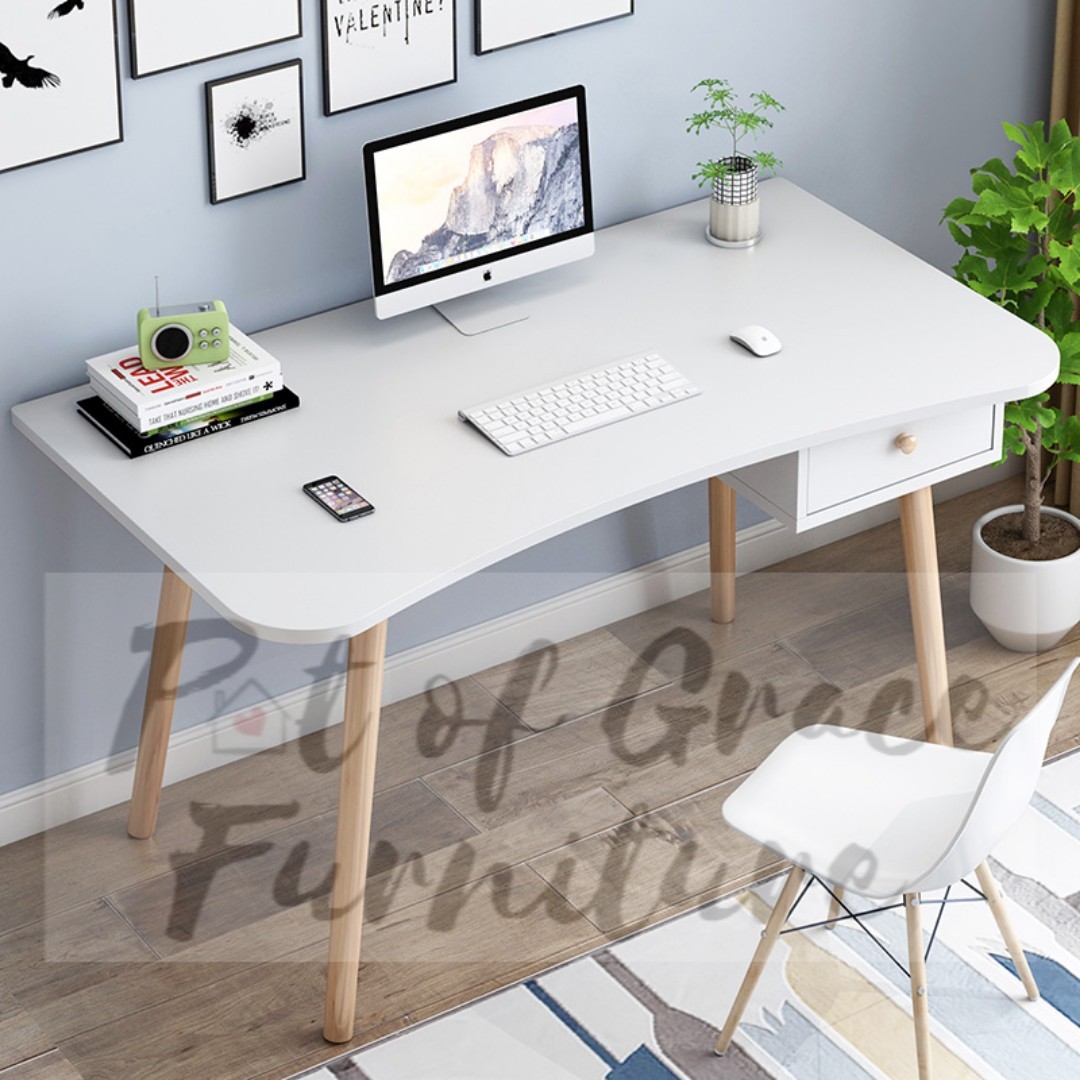 Simple study table with drawer white, Furniture & Home Living ...