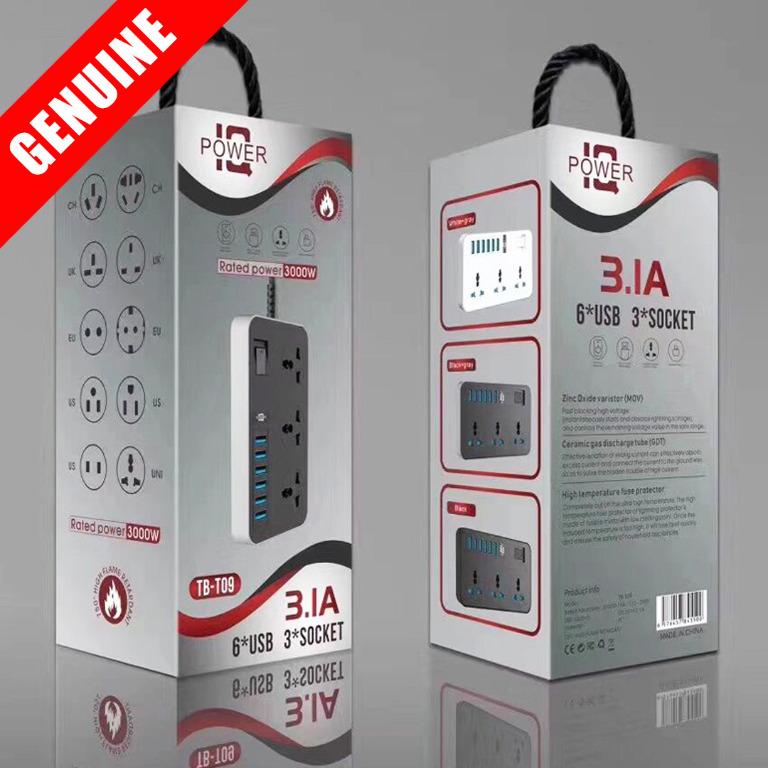 [GENUINE] IQ Power TB-T09 Power Strip with 3 AC Sockets + 6 USB Ports ...