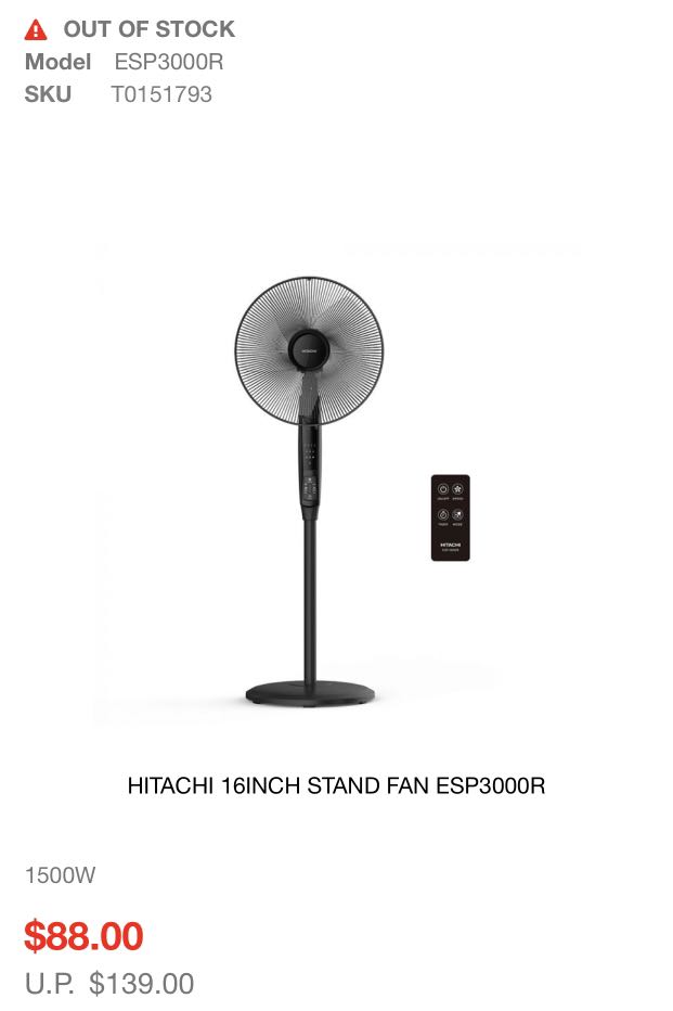 Hitachi Stand Fan ESP-3000R, Furniture & Home Living, Lighting & Fans ...