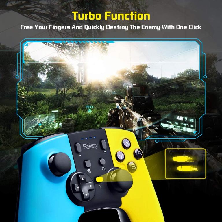 Neon Blue Green Switch Pro Controller with Turbo + Dual Shock + Gyro ...