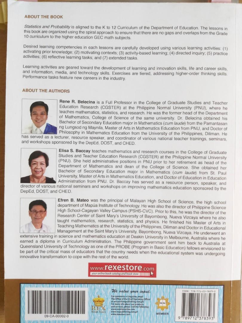 Senior High School Book Rex Book Store Statistics and Probability ...