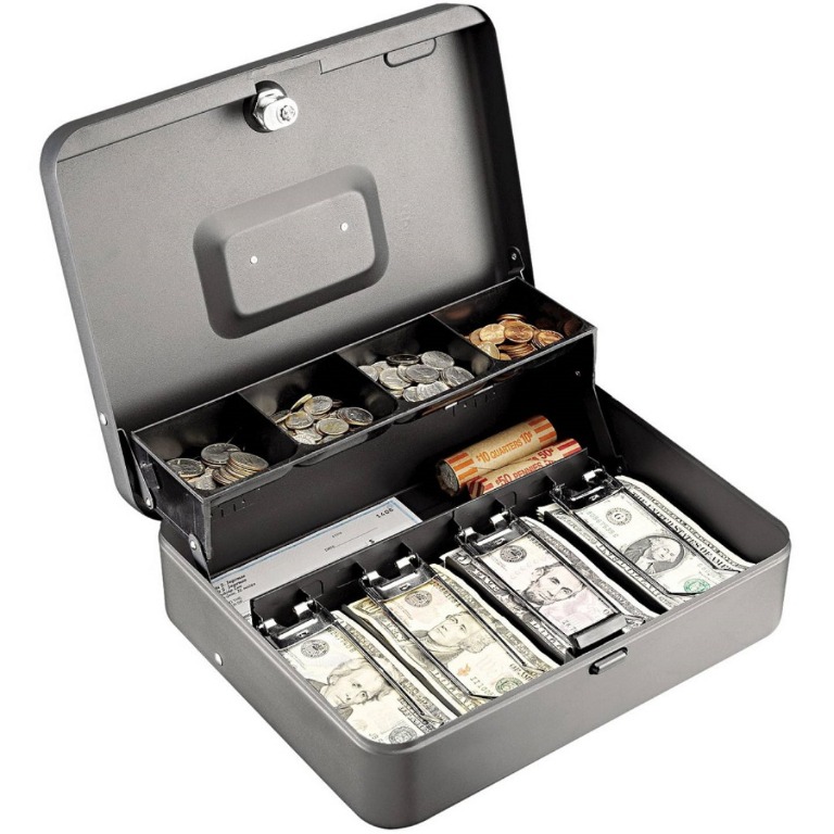 Metal Cash Box with Key Lock (Portable) [Dual Tier] , register drawer ...