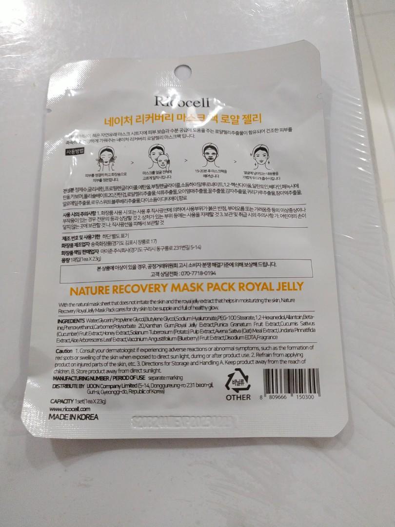 Ricocell Royal Jelly Mask, Health & Beauty, Face & Skin Care on Carousell