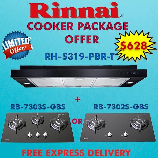 RINNAI Cooker Hob & Hood Package | RB-7303S-GBSM |RB-7302S-GBS HOB | RH-S319-PBR-T HOOD ...