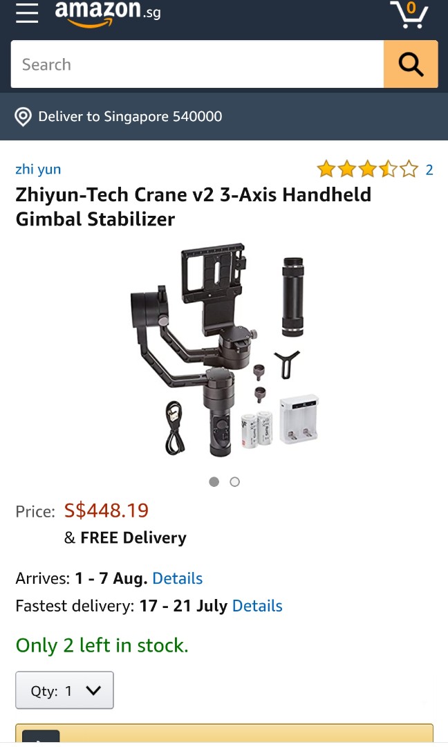 ZHIYUN TECH CRANE GIMBAL V2, Photography, Cameras on Carousell