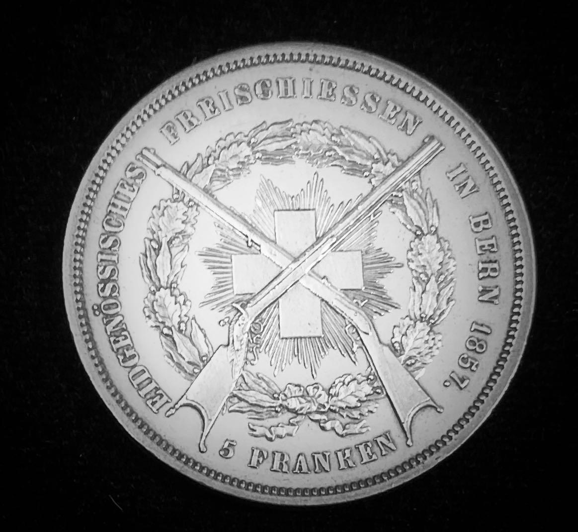 1857 Old Suisse Confederacy Bern Schutzenfest Shooting Thaler 5-Francs ...