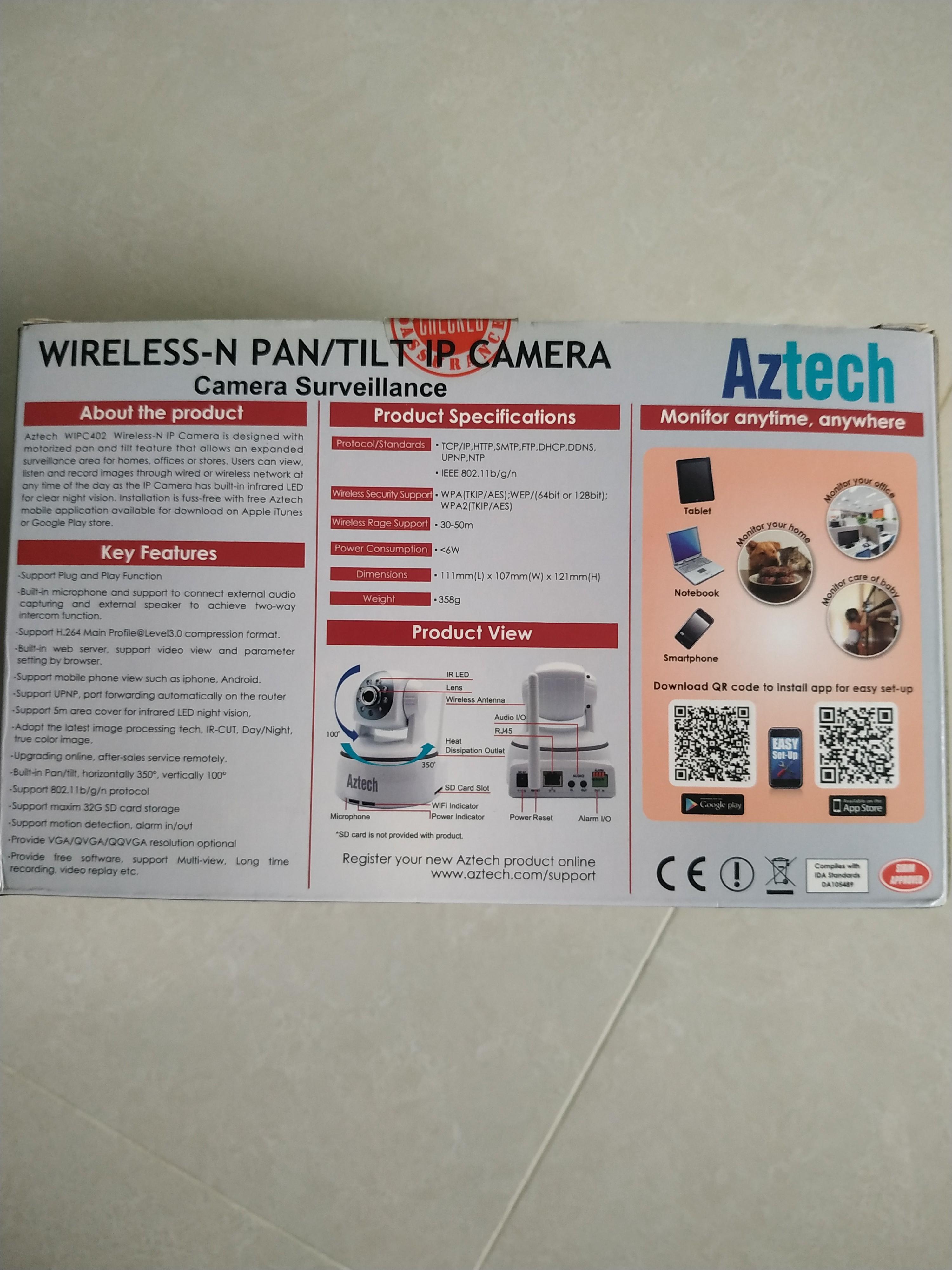 Aztech Wireless-N Pan/Tilt IP Camera WIPC402, Furniture & Home Living, Security & Locks ...