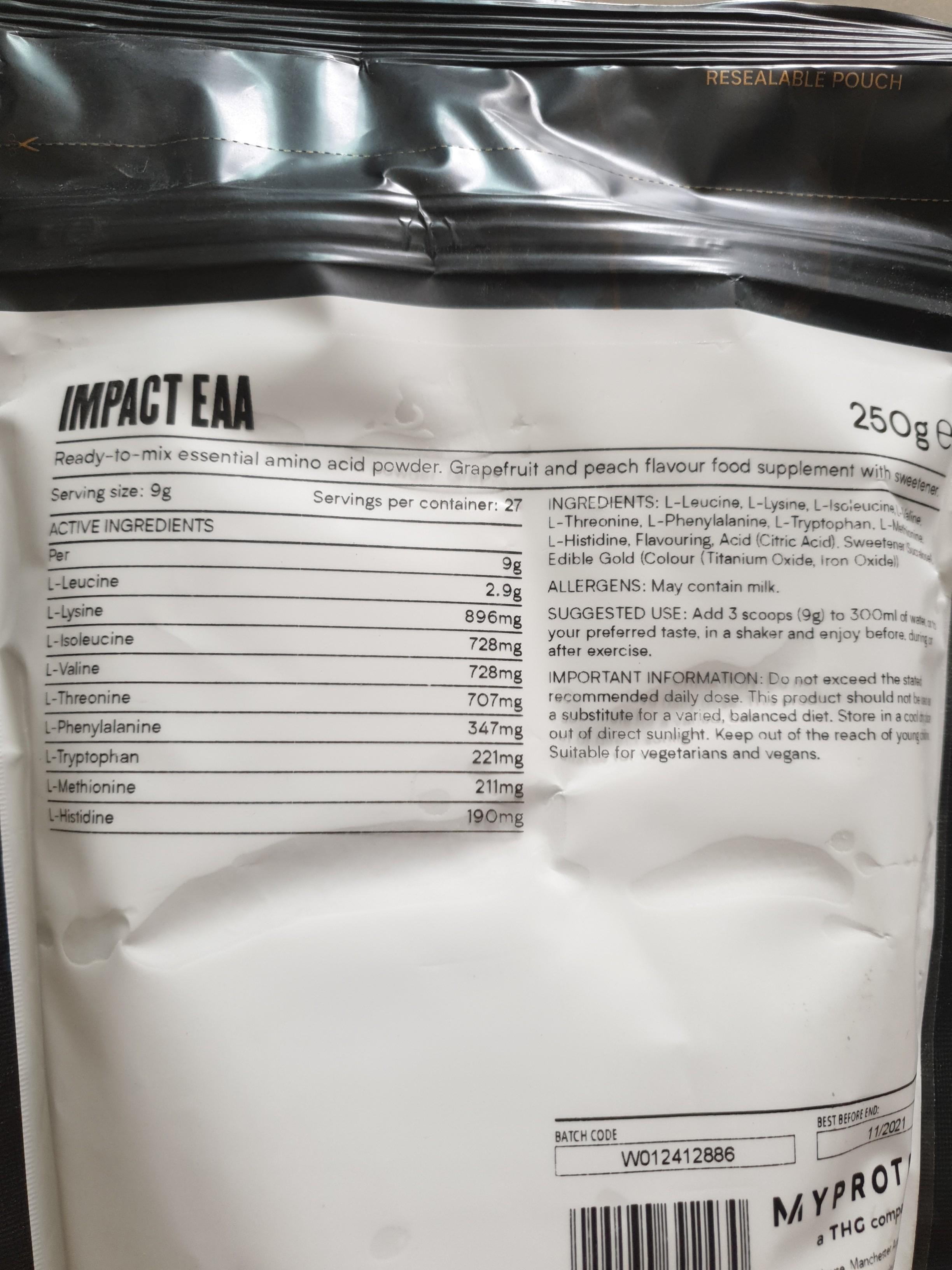 Impact EAA MyProtein (Golden) 250g, Health & Nutrition, Health ...