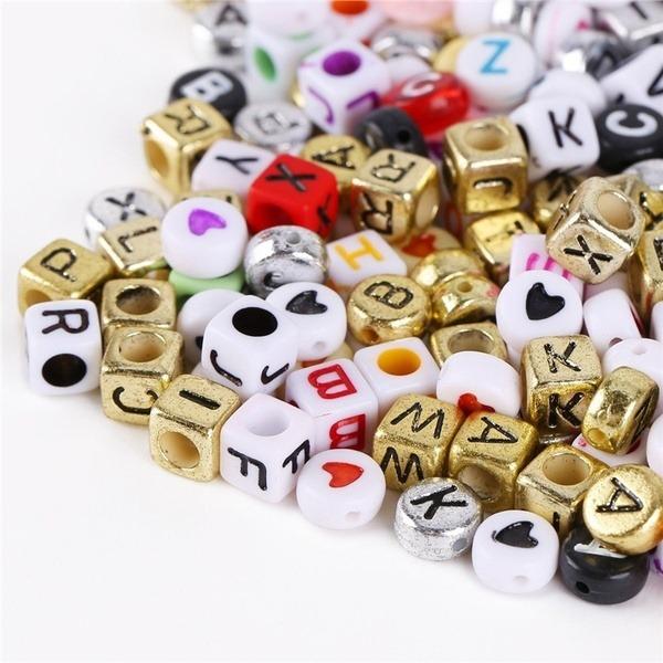 1000pcs Mixed Letters Beads Cube Charms for DIY Acrylic Alphabet Bands ...