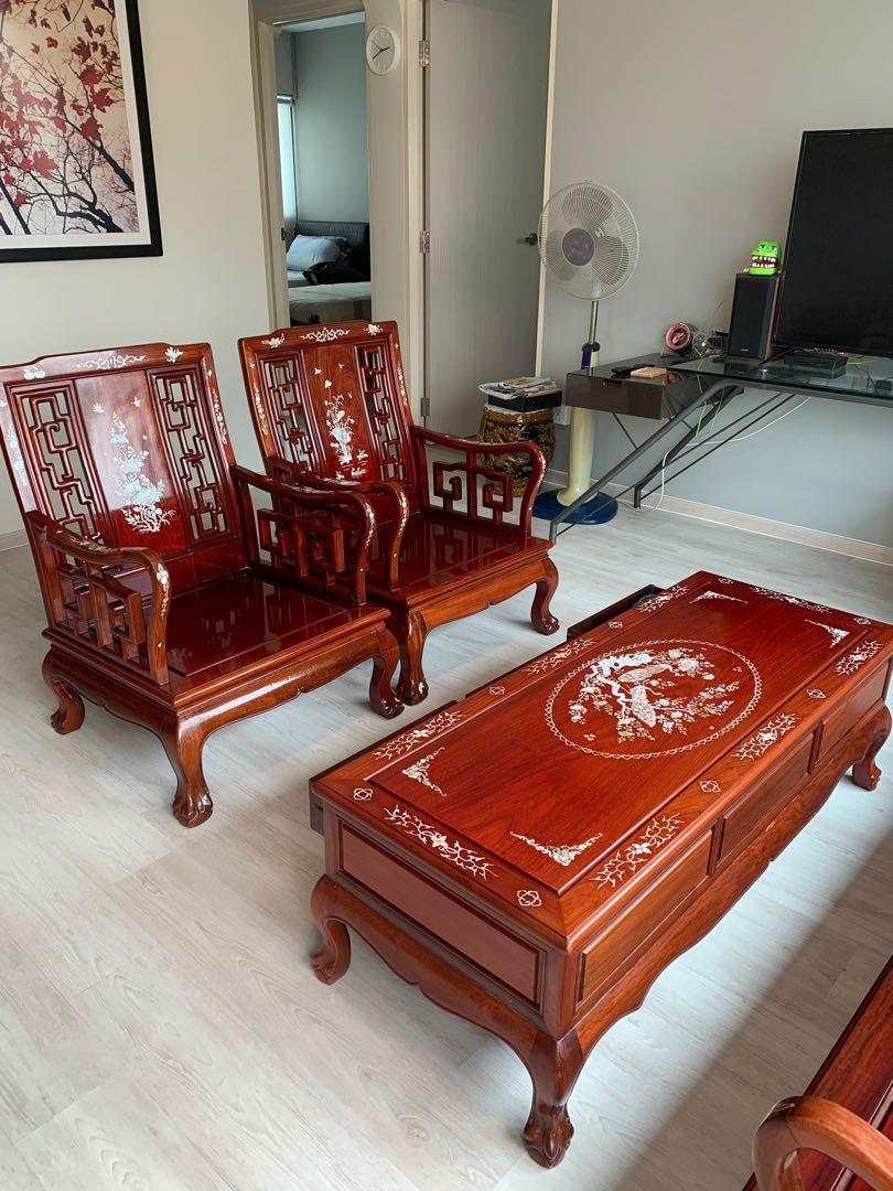Antique Chinese wooden sofa set, Furniture & Home Living, Furniture ...