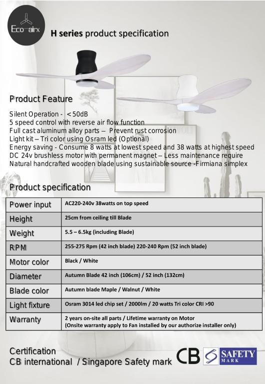 Eco-Airx DC Ceiling fan -H Series New , Furniture & Home Living ...