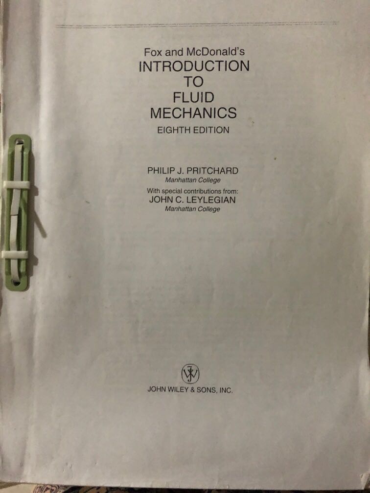 Introduction to fluid mechanics ( only contains chapters relevant to NUS course), Books ...