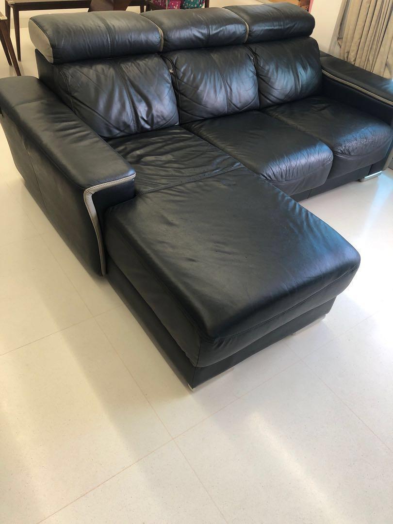 L-shape Extendable Leather Sofa, Furniture & Home Living, Furniture ...