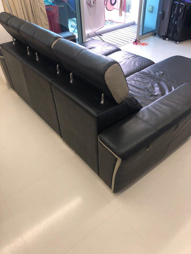 L-shape Extendable Leather Sofa, Furniture & Home Living, Furniture ...