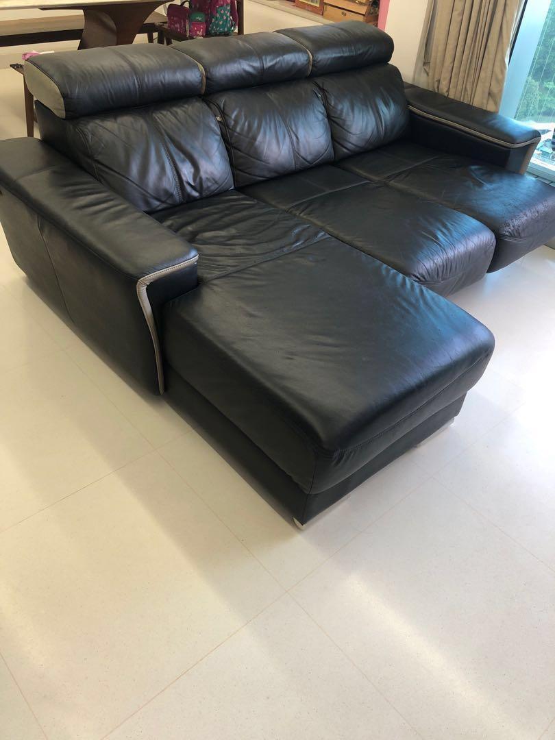 L-shape Extendable Leather Sofa, Furniture & Home Living, Furniture ...