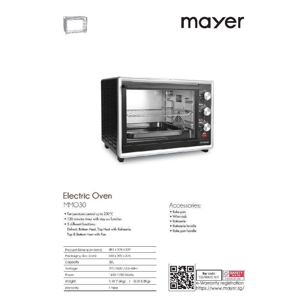 Mayer MMO30 30L Electric Oven, Home Appliances, Kitchenware on Carousell