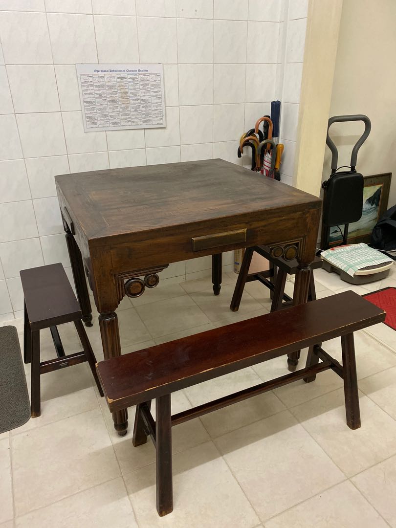 Antique Mahjong Table, Furniture & Home Living, Furniture, Tables ...