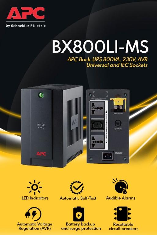 APC BX800LI-MS Back-UPS 800VA 230V AVR Universal and IEC Sockets ...