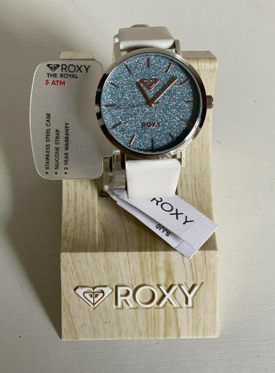 NEW! ROXY THE ROYAL BLUE DIAL SILVER-TONE WHITE RUBBER STRAP BRACELET ...