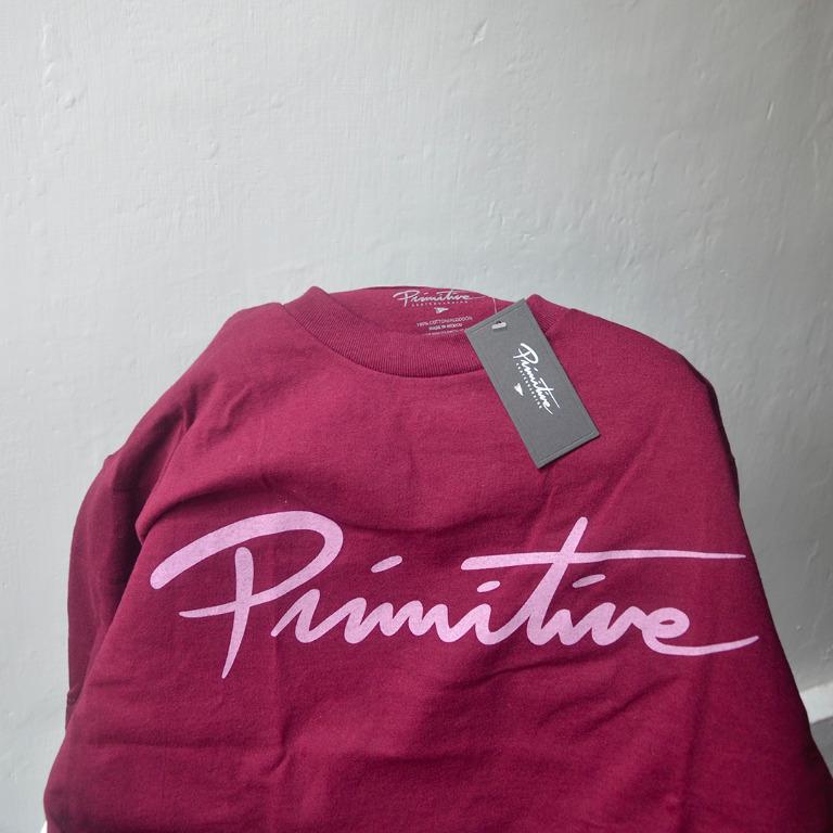 Primitive, Nuevo Script in Burgundy, Fesyen Pria, Pakaian , Atasan di Carousell