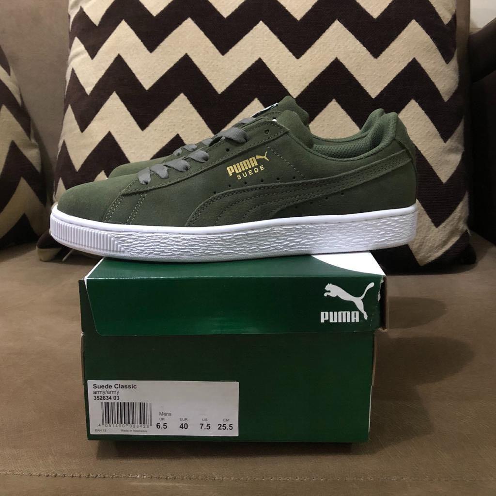 PUMA SUEDE ARMY GREEN SNEAKERS, Fesyen Pria, Sepatu , Sneakers di Carousell
