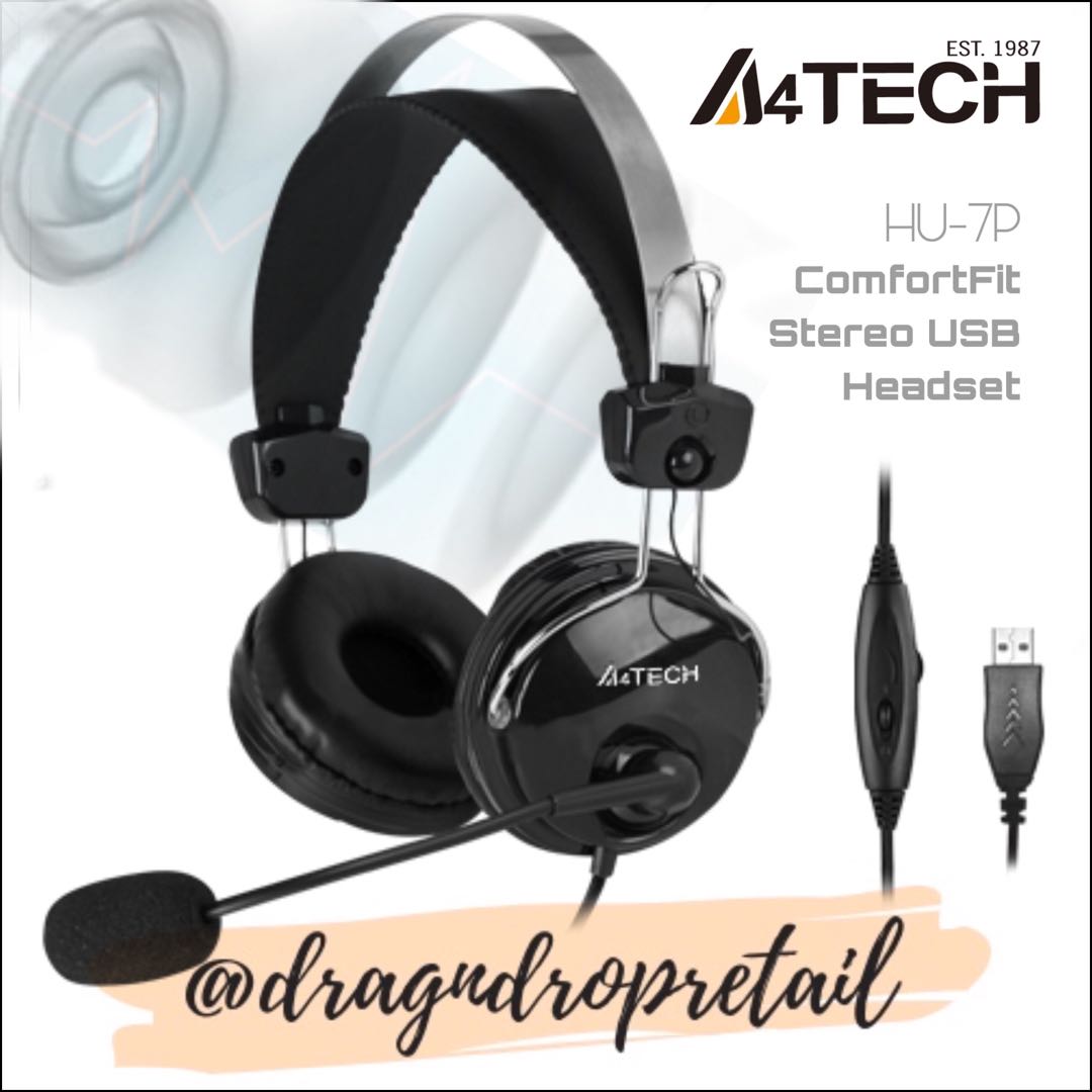 A4TECH HU-7P ComfortFit Stereo USB Headset Headphone with Mic - Black ...