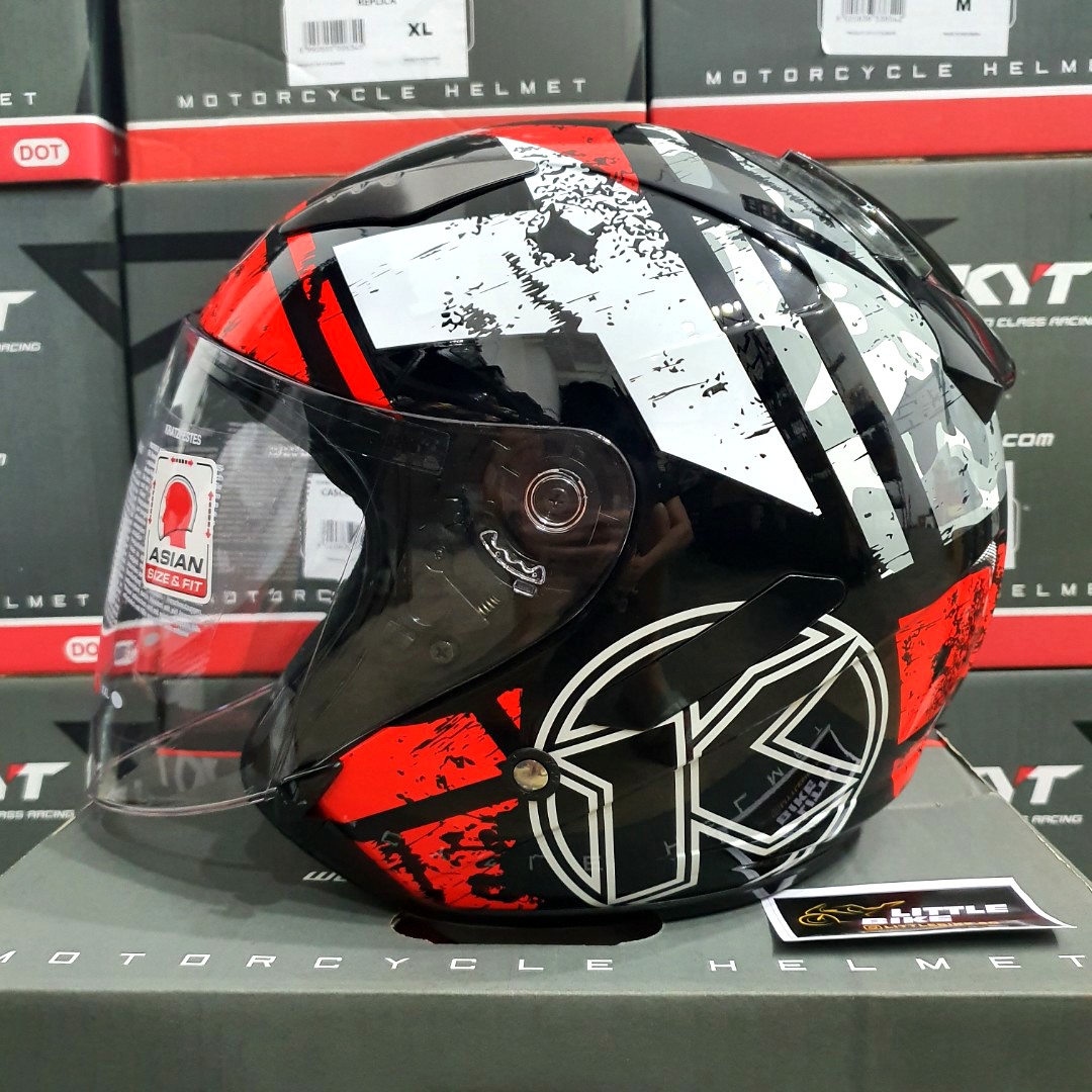 KYT hellcat motorcycle open face helmet black red fluo k racing ...