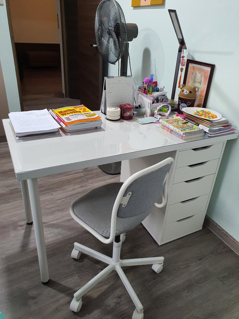 USED IKEA writing table and chair, Furniture & Home Living, Furniture ...