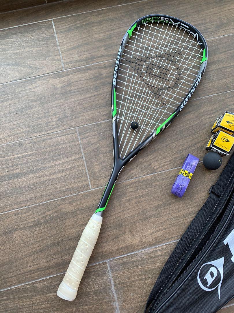 Dunlop Squash Racket with carrying case, Squash balls and rubber band ...