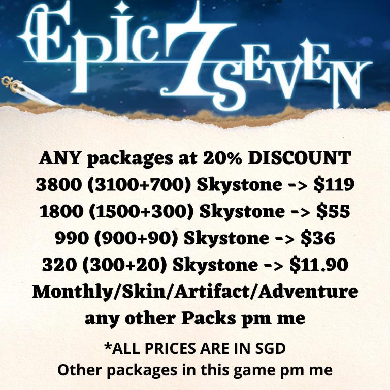 Epic Seven cheap top up Skystone discounted, Video Gaming, Gaming ...