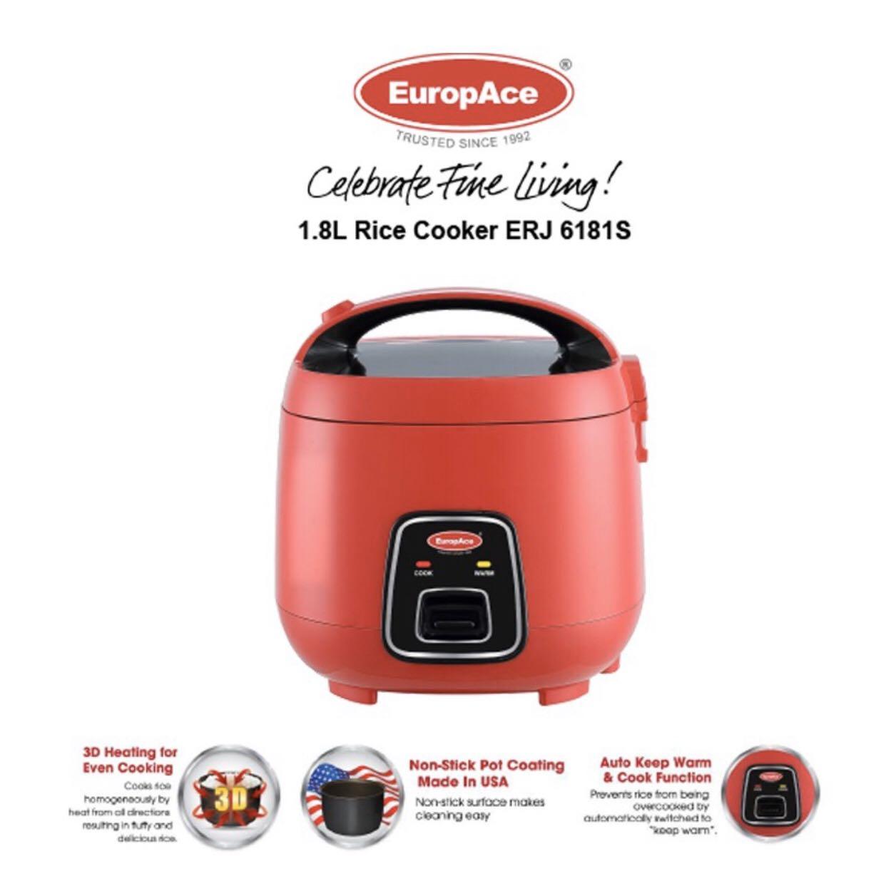 EuropAce 3D heating rice cooker 1.8L ERJ 6181s RED, TV & Home ...