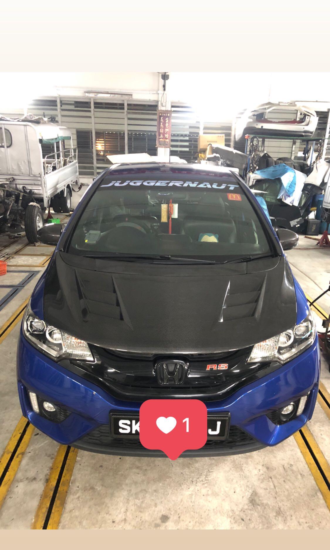 Honda Fit Jazz GK3 GK5 GP5 carbon fiber bonnet js racing hood, Car ...