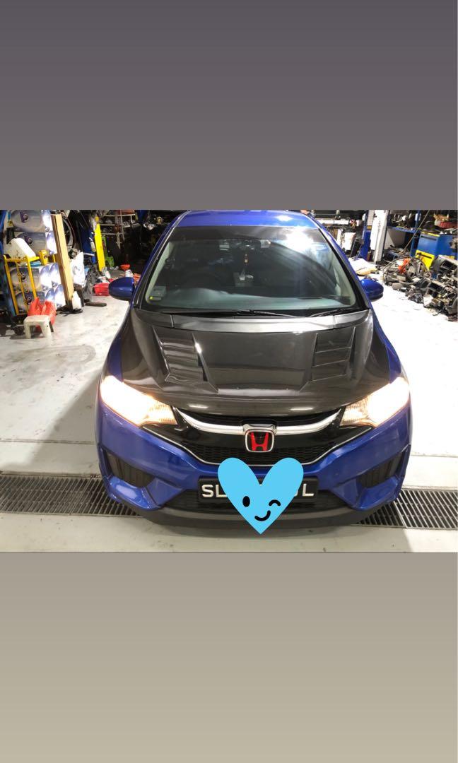 Honda Fit Jazz GK3 GK5 GP5 carbon fiber bonnet js racing hood, Car ...