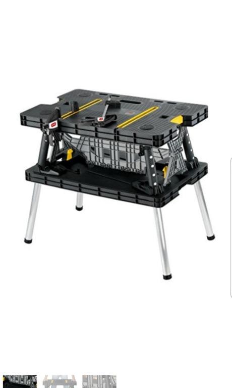 (HOT) Keter Folding Compact Workbench Sawhorse Work Table with Clamps ...