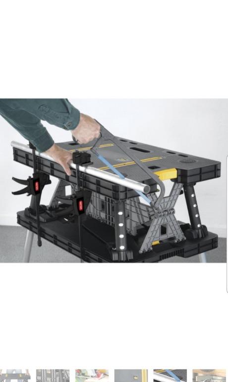 (HOT) Keter Folding Compact Workbench Sawhorse Work Table with Clamps ...