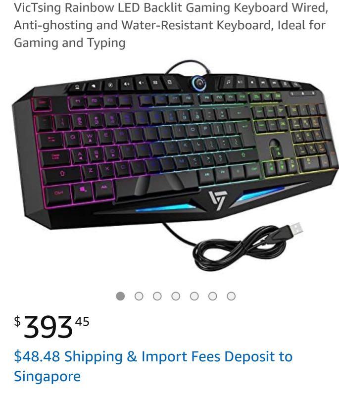 VicTsing Rainbow LED Backlit Gaming Keyboard Wired, Anti-ghosting and Water-Resistant Keyboard ...
