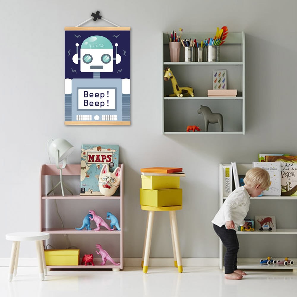 Wooden Wall Scroll Posters- Beep Beep Robot, Furniture & Home Living ...