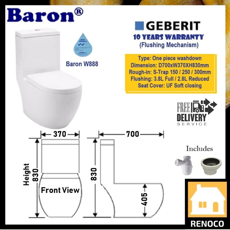 Baron WC 888 Toilet Bowl, Furniture & Home Living, Bathroom & Kitchen ...