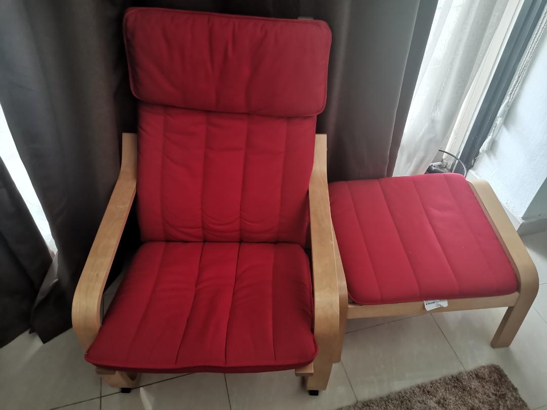 Ikea Armchair with footstool (lazy chair) red, Furniture & Home Living, Furniture, Chairs on ...